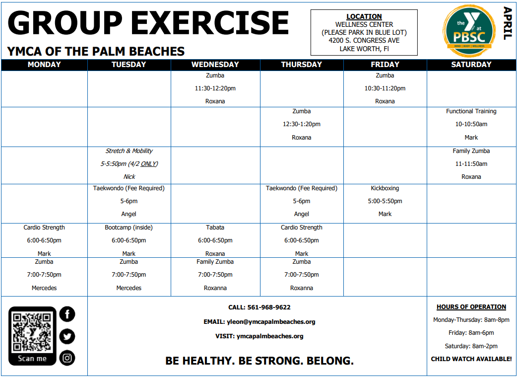 Group Exercise Schedule | YMCA of the Palm Beaches